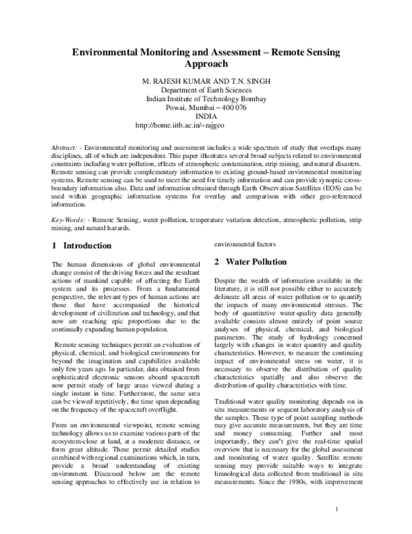 (PDF) 1 Environmental Monitoring and Assessment Remote Sensing Approach