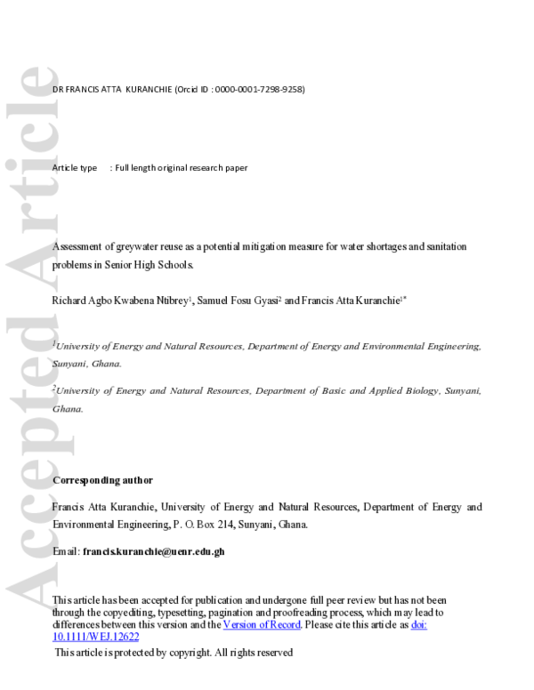 (PDF) Assessment of greywater reuse as a potential mitigation measure ...