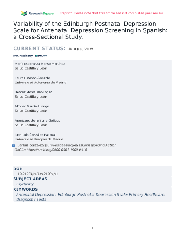 (PDF) Variability of the Edinburgh Postnatal Depression Scale for ...