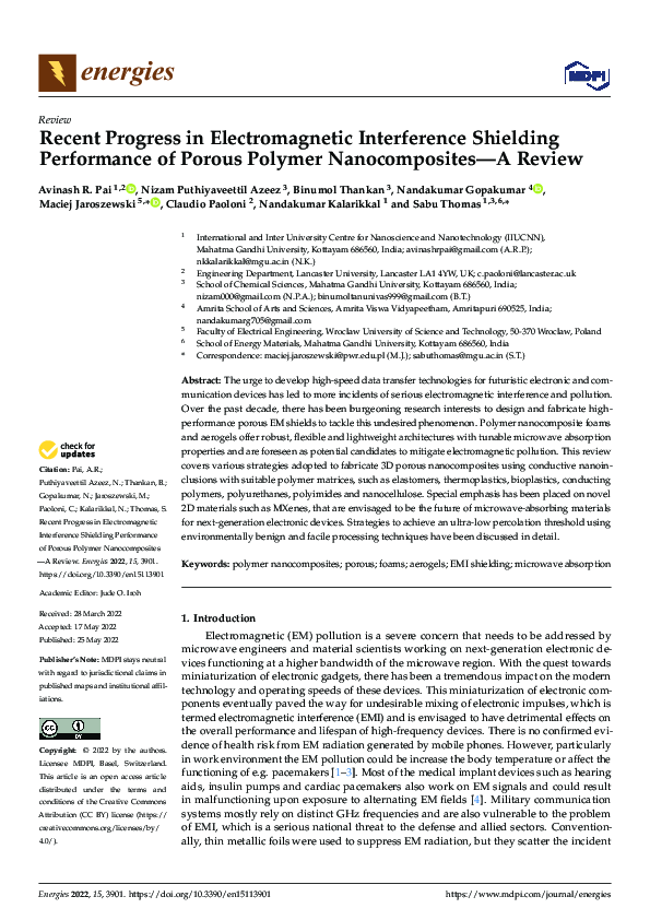 (PDF) Recent Progress in Electromagnetic Interference Shielding Performance of Porous Polymer ...