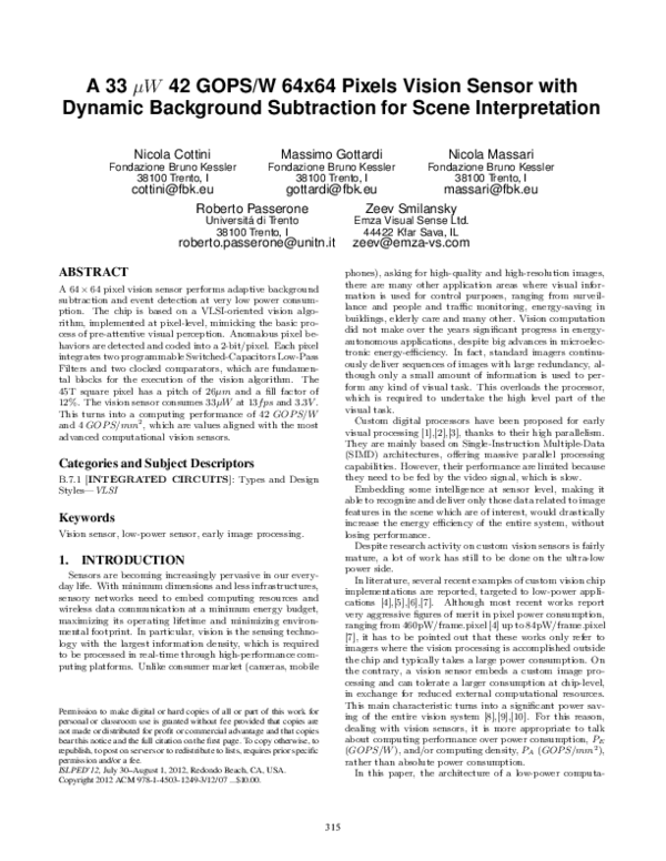 (PDF) A 33μW 42 GOPS/W 64x64 pixel vision sensor with dynamic background subtraction for scene ...