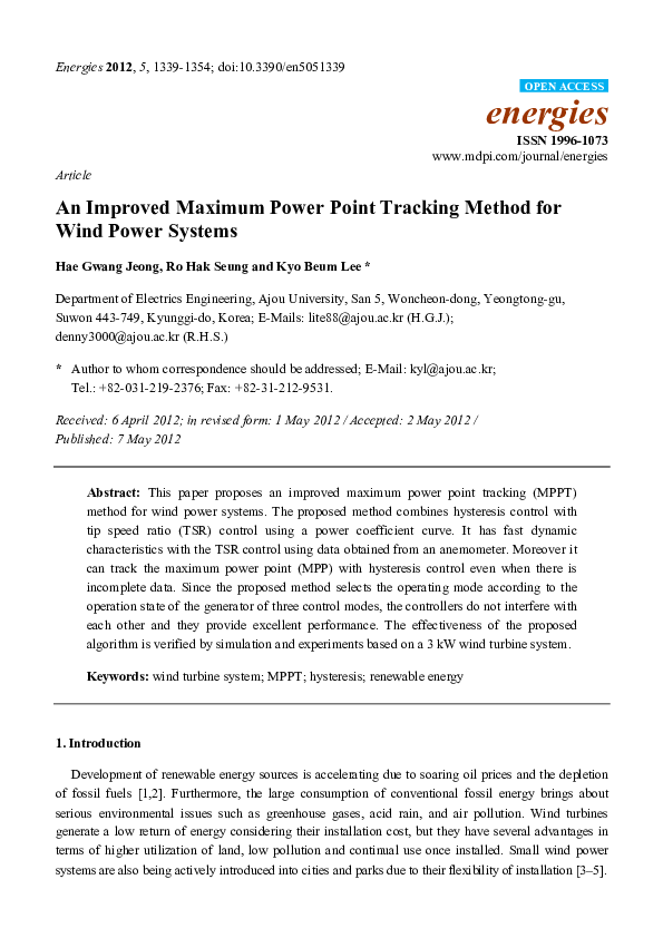(PDF) An Improved Maximum Power Point Tracking Method for Solar PV System (PDF) An Improved Maximum Power Point Tracking Method for Solar PV System