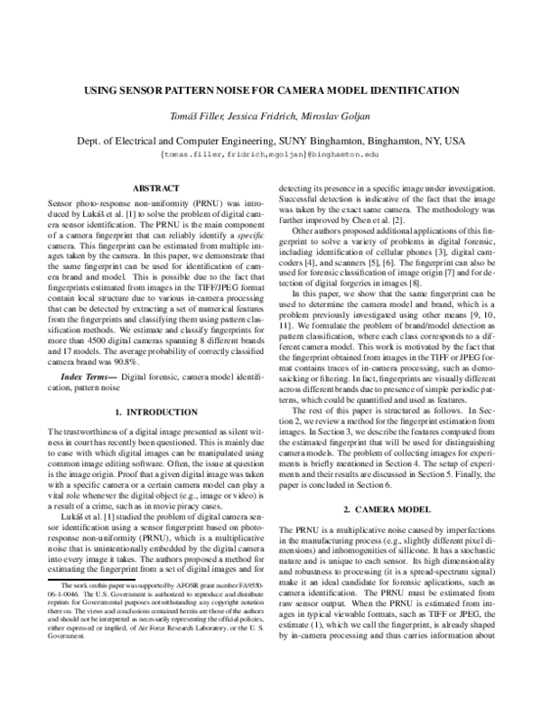 Using Sensor Pattern Noise For Camera Model Identification 