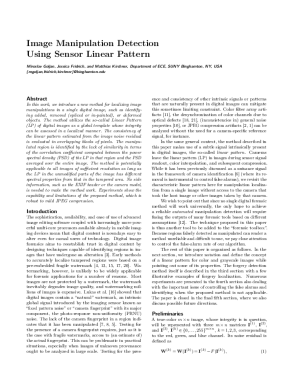 (PDF) Image Manipulation Detection Using Sensor Linear Pattern