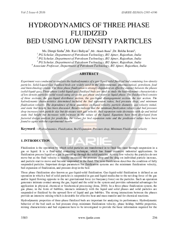 (PDF) Hydrodynamics of Three Phase Fluidized Bed Using Low Density Particles