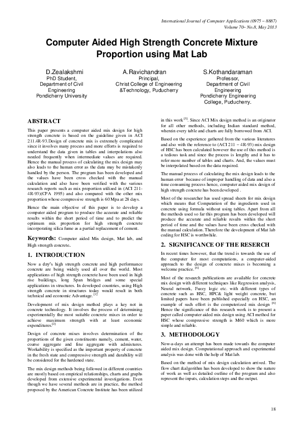 (PDF) Computer Aided High Strength Concrete Mixture Proportion using ...