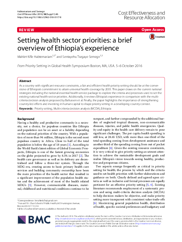 (PDF) Setting health sector priorities: a brief overview of Ethiopia’s ...