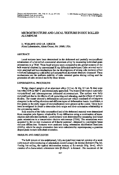 (PDF) Microstructure and Local Texture in Hot Rolled Aluminum | Juergen Hirsch - Academia.edu