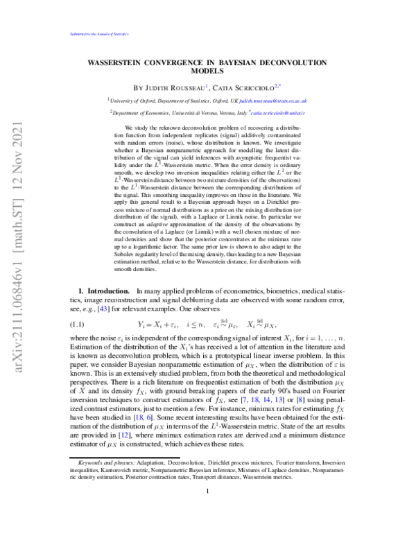 Pdf Wasserstein Convergence In Bayesian Deconvolution Models Catia