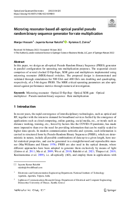 Pdf Microring Resonator Based All Optical Parallel Pseudo Random Binary Sequence Generator For