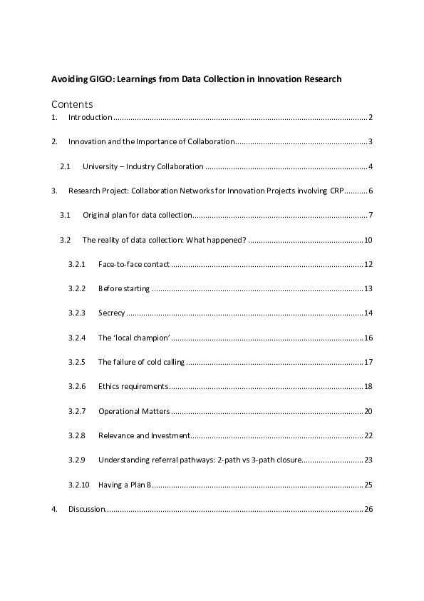 (PDF) Avoiding GIGO: Learnings from data collection in innovation research