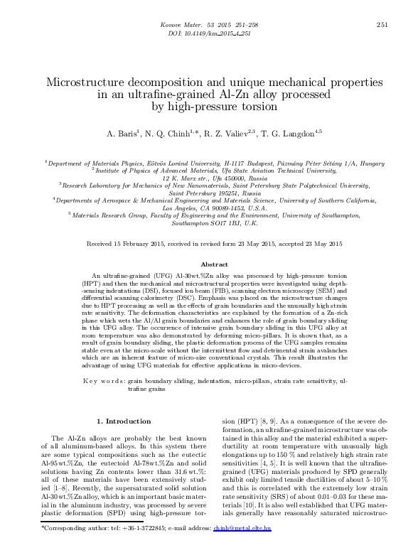 (PDF) Microstructure decomposition and unique mechanical properties in an ultrafine-grained Al ...