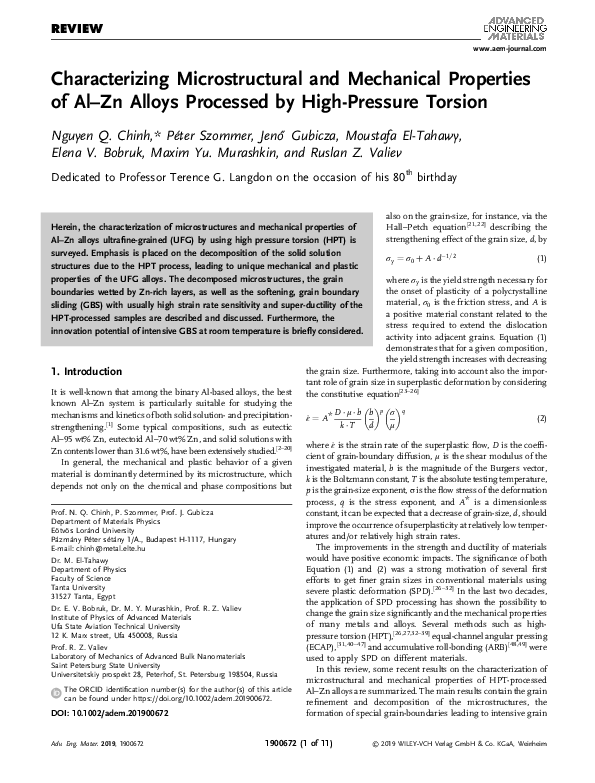 (PDF) Characterizing Microstructural and Mechanical Properties of Al–Zn Alloys Processed by High ...