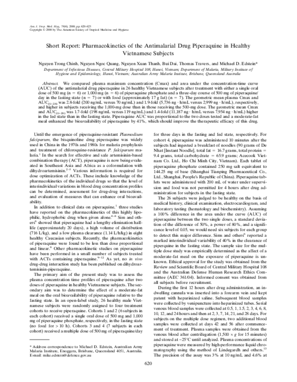 (PDF) Pharmacokinetics of the Antimalarial Drug Piperaquine in Healthy ...