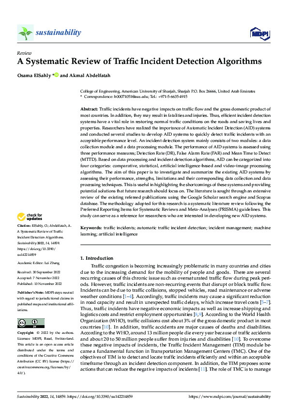 Pdf A Systematic Review Of Traffic Incident Detection Algorithms
