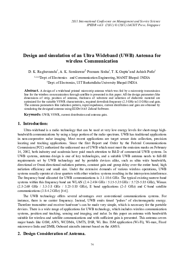 (PDF) Design and simulation of an Ultra Wideband (UWB) Antenna for wireless Communication