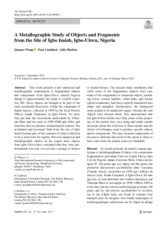 (PDF) A Metallographic Study of Objects and Fragments from the Site of ...