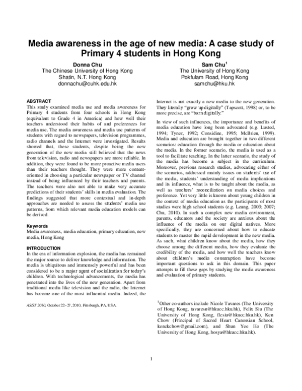 (PDF) Media awareness in the age of new media: A case study of Primary ...
