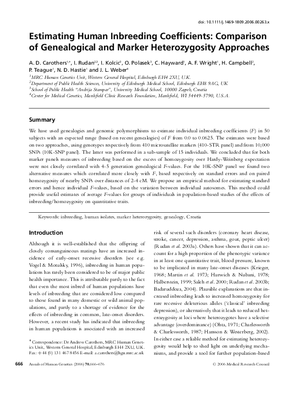 (PDF) Estimating Human Inbreeding Coefficients: Comparison of ...