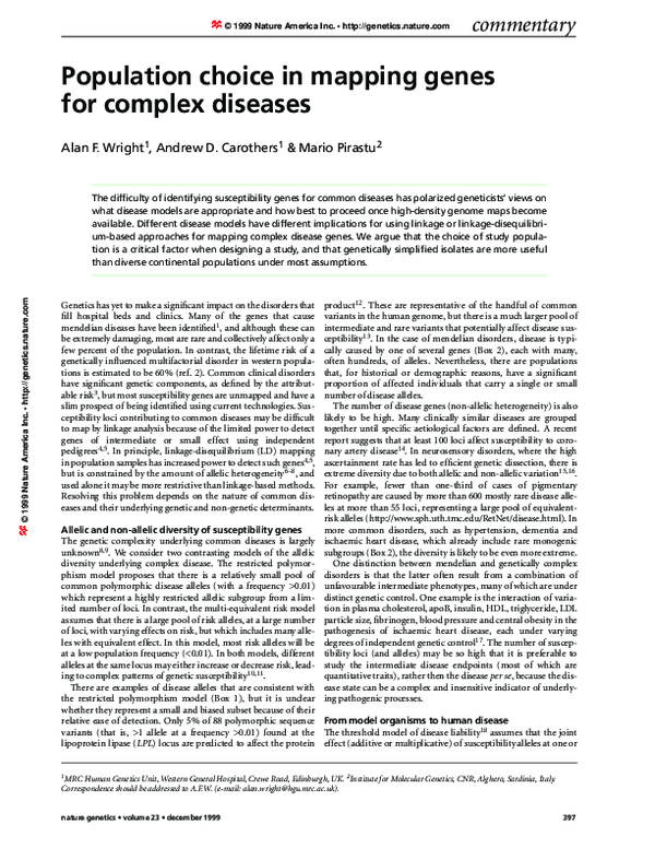 (PDF) Population choice in mapping genes for complex diseases