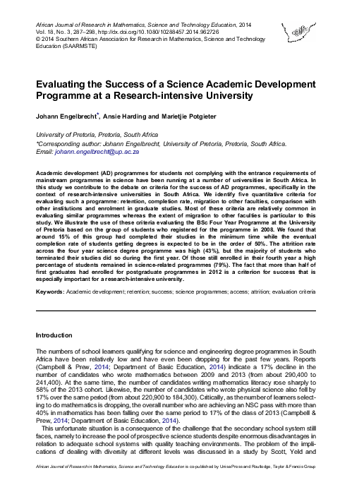 (PDF) Evaluating the Success of a Science Academic Development Programme at a Research-intensive ...