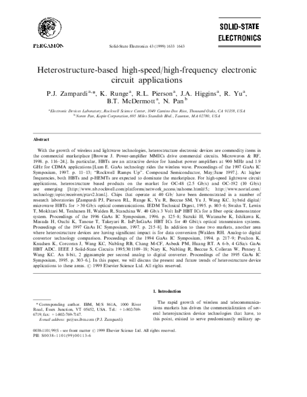 (PDF) Heterostructure-based high-speed/high-frequency electronic circuit applications