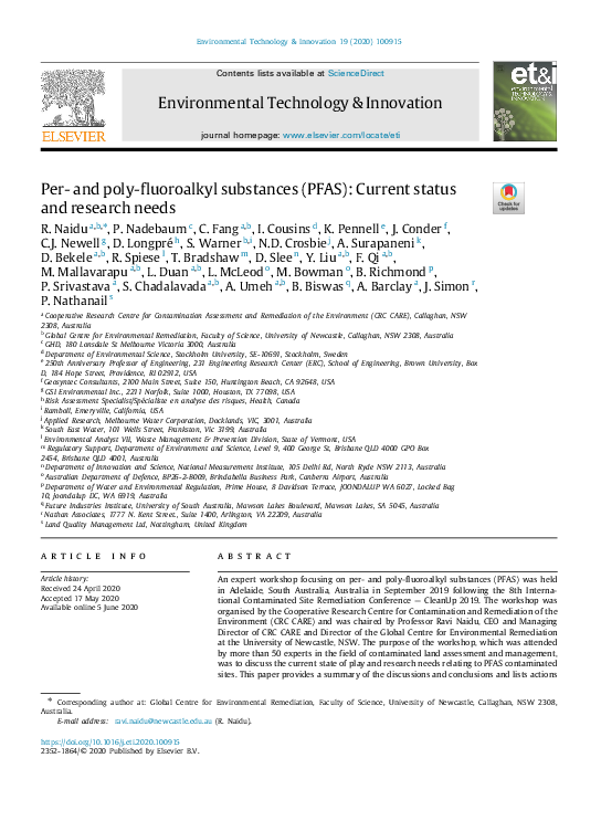 (PDF) Per- and poly-fluoroalkyl substances (PFAS): Current status and ...