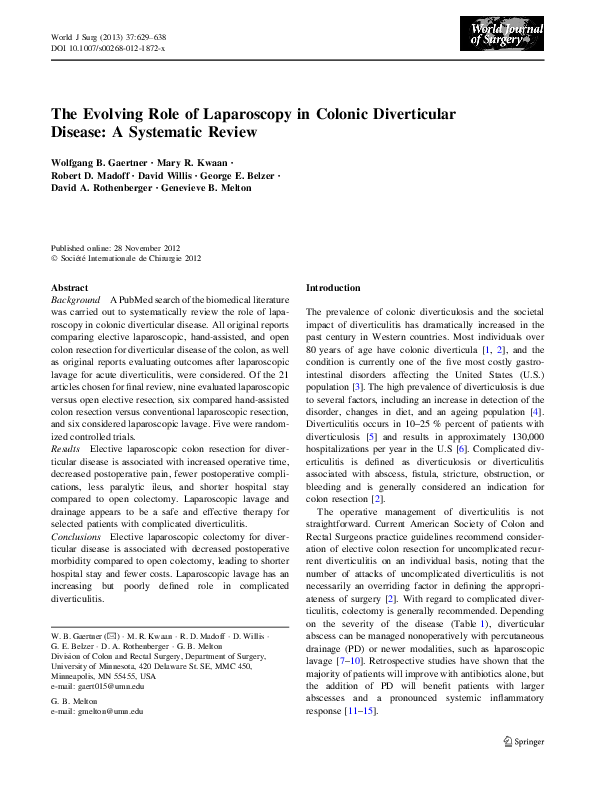 (PDF) The Evolving Role of Laparoscopy in Colonic Diverticular Disease ...