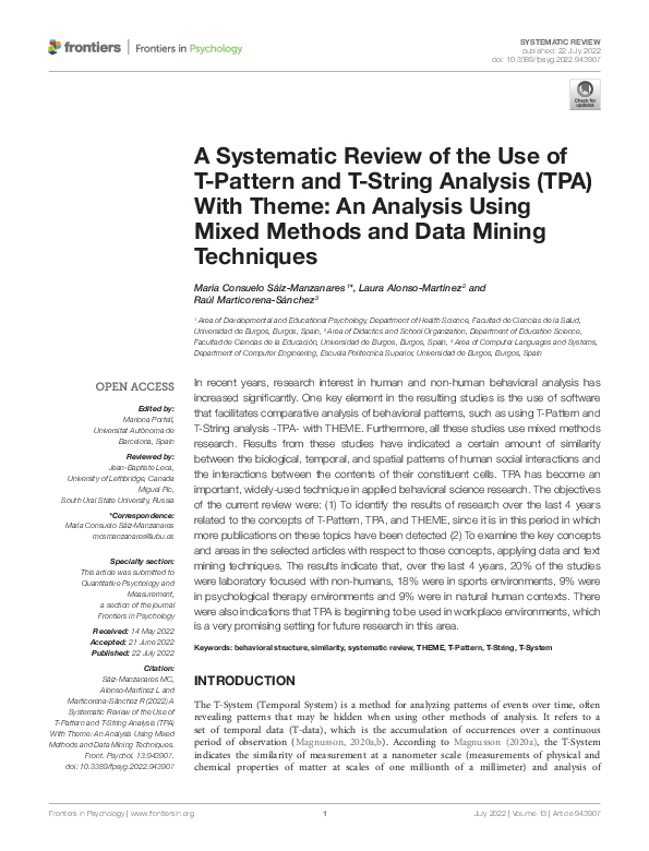 (PDF) A Systematic Review of the Use of T-Pattern and T-String Analysis (TPA) With Theme: An ...