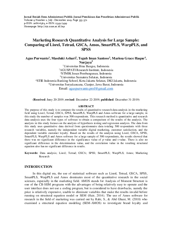 Pdf Marketing Research Quantitative Analysis For Large Sample Comparing Of Lisrel Tetrad