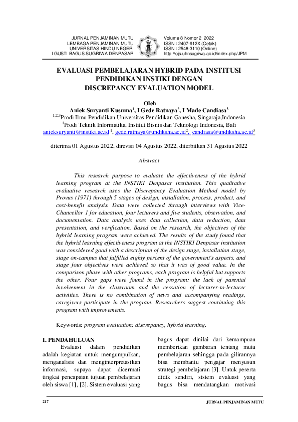 (PDF) Evaluasi Efektifitas Pembelajaran Hybrid Pada Institusi ...