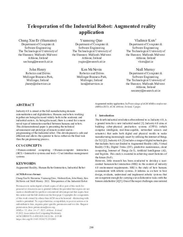 (PDF) Teleoperation of the industrial robot