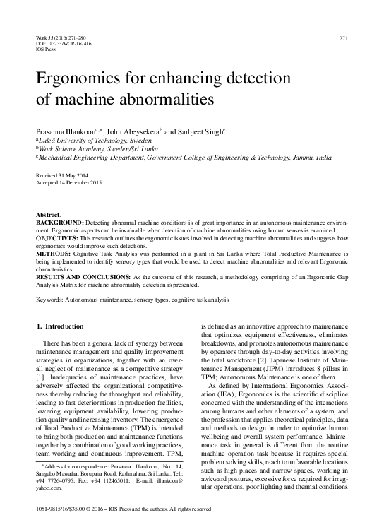 (PDF) Ergonomics for enhancing detection of machine abnormalities ...