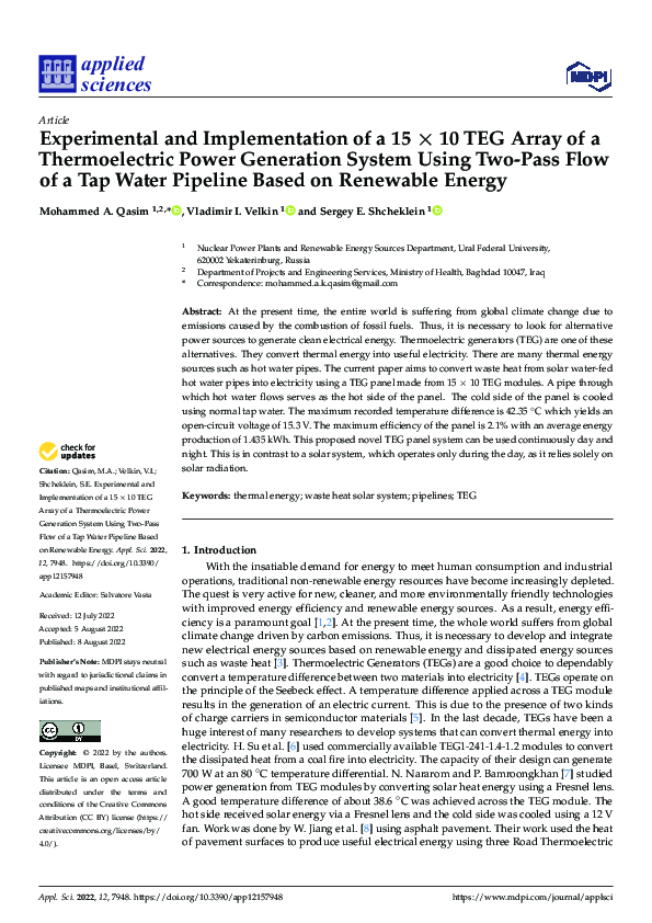 Pdf Experimental And Implementation Of A 15 × 10 Teg Array Of A Thermoelectric Power