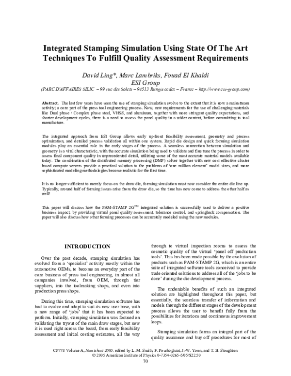 (PDF) Integrated Stamping Simulation Using State Of The Art Techniques ...