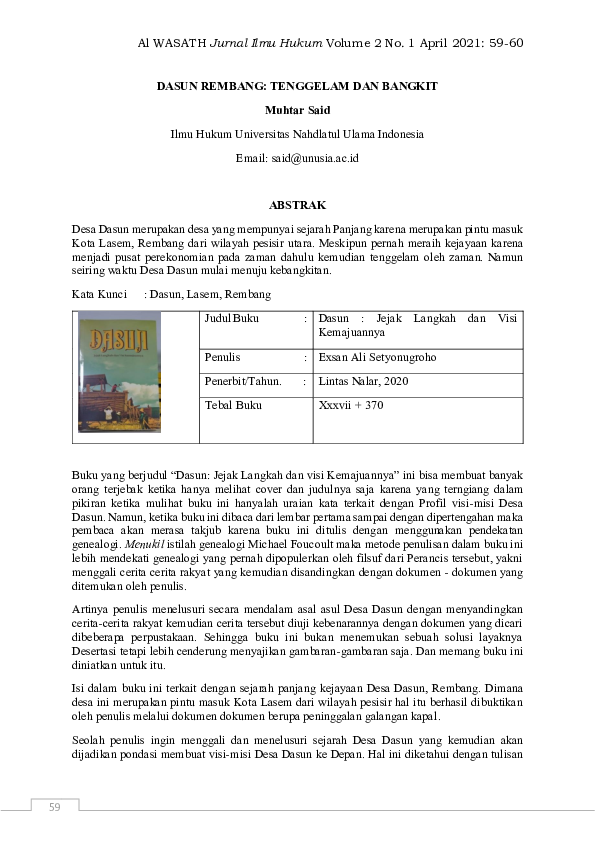 (PDF) Dasun Rembang: Tenggelam Dan Bangkit