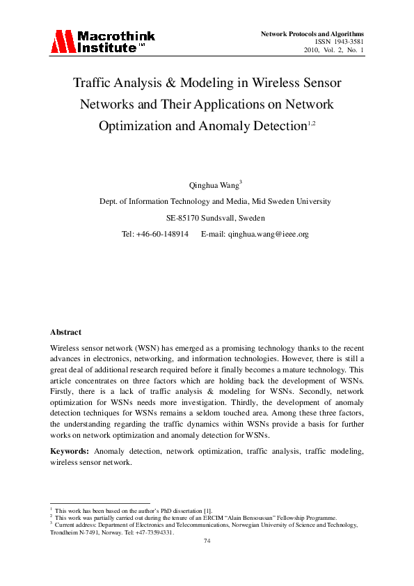 (PDF) Traffic Analysis & Modeling in Wireless Sensor Networks and Their Applications on Network ...