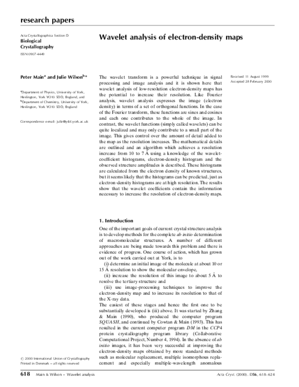 (PDF) Wavelet analysis of electron-density maps
