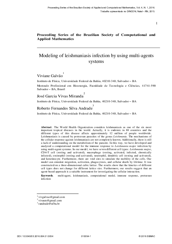 (PDF) Modeling of leishmaniasis infection by using multi-agents systems