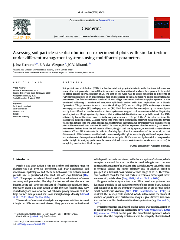 (PDF) Assessing soil particle-size distribution on experimental plots with similar texture under ...