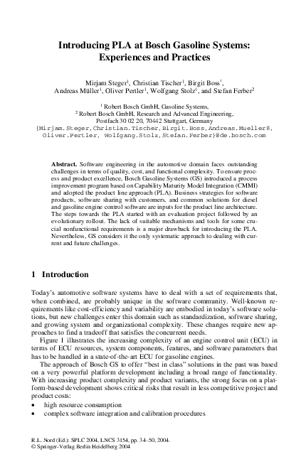(PDF) Introducing PLA at Bosch Gasoline Systems: Experiences and Practices