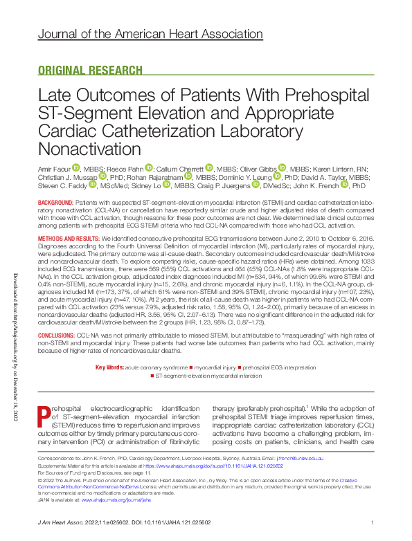 (PDF) Late Outcomes of Patients With Prehospital ST‐Segment Elevation and Appropriate Cardiac ...