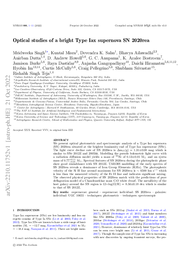 (PDF) Optical studies of a bright Type Iax supernova SN 2020rea