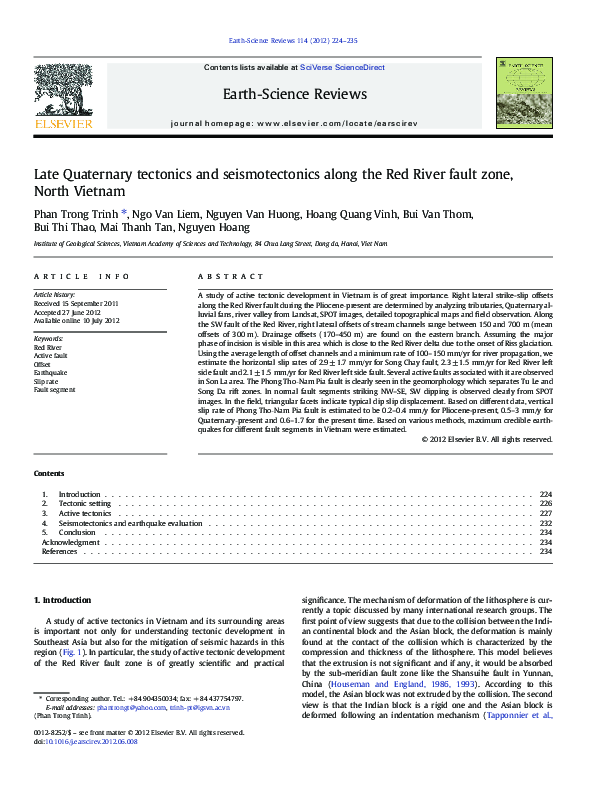 (PDF) Late Quaternary tectonics and seismotectonics along the Red River ...