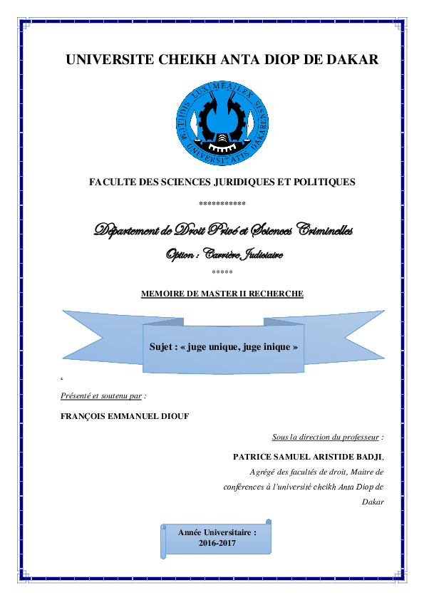 (PDF) UNIVERSITE CHEIKH ANTA DIOP DE DAKAR FACULTE DES SCIENCES JURIDIQUES ET POLITIQUES