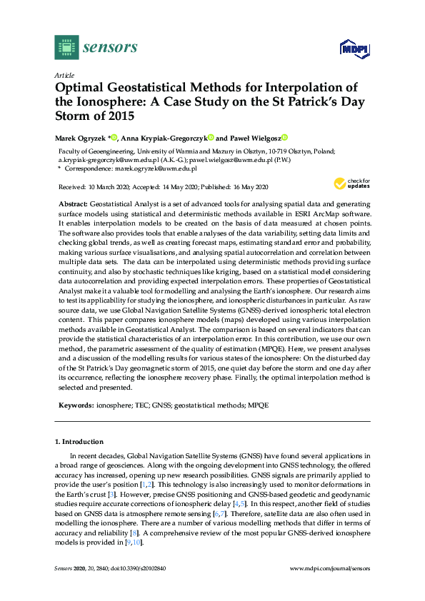 (PDF) Geostatistical Interpolation of the Ionosphere: St. Patrick's Day Storm