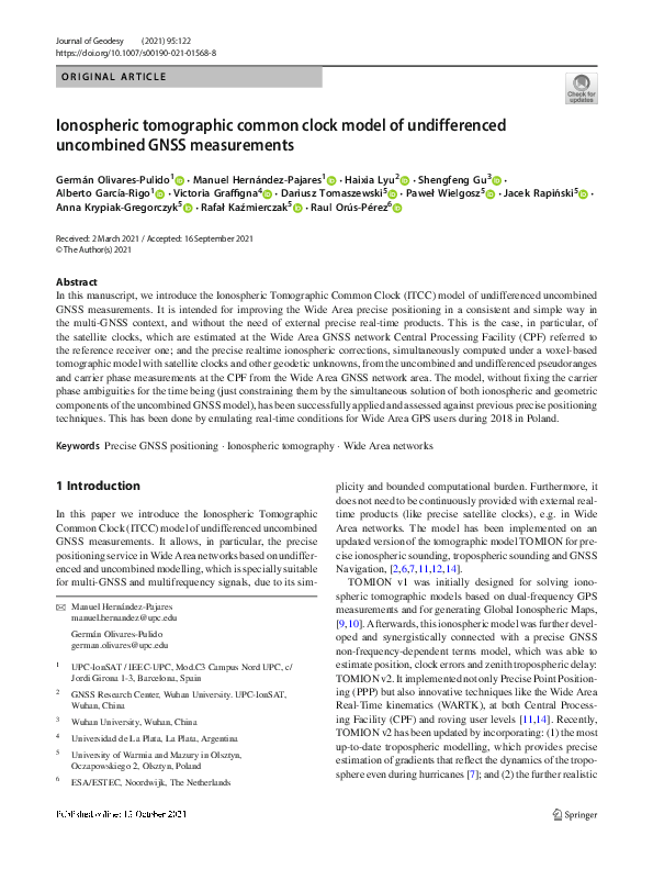 (PDF) Ionospheric tomographic common clock model of undifferenced uncombined GNSS measurements