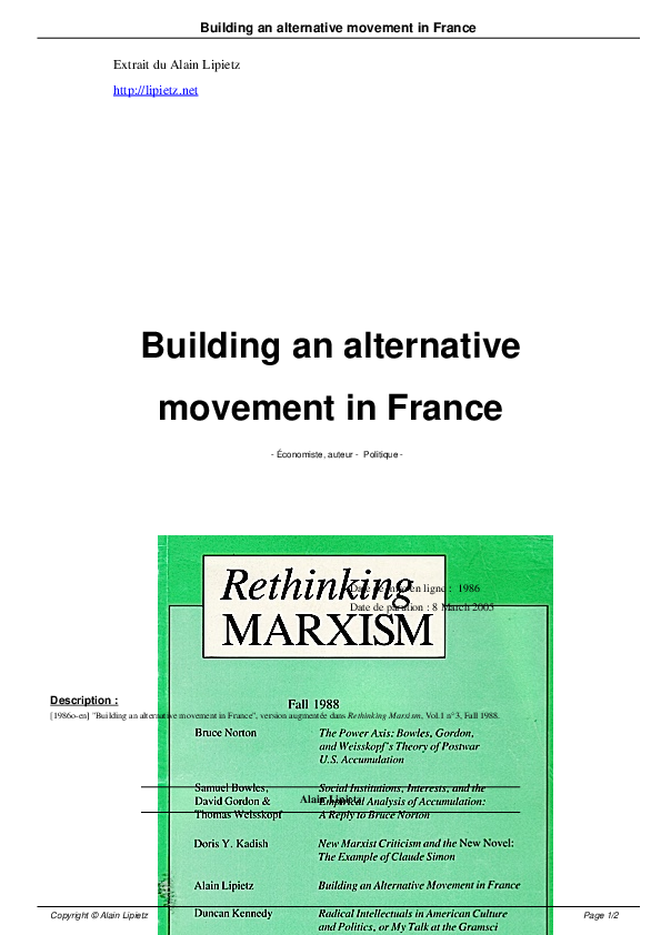 (PDF) Building an Alternative Movement in France