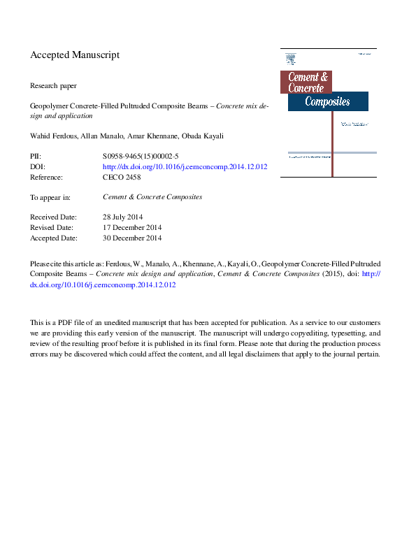 (PDF) Geopolymer concrete-filled pultruded composite beams – Concrete ...
