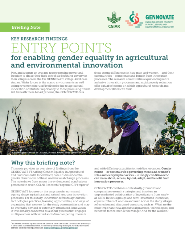 (PDF) Entry points for enabling gender equality in agricultural and ...